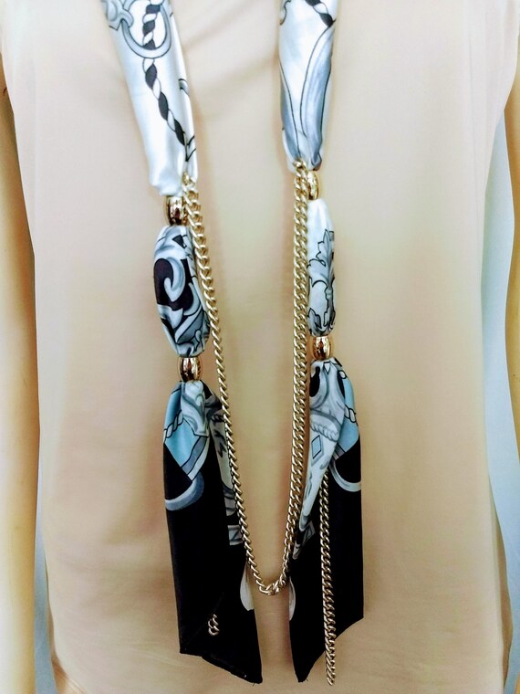 Vintage Neck Wrap Rolled Silver Chain Décor Scarf/Sta… - Gem