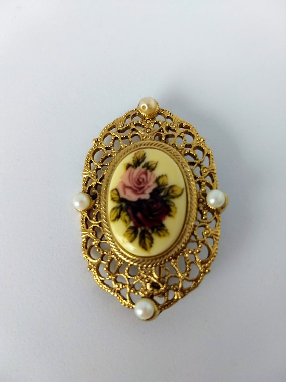 Antique Gold Victorian Rose Oval Porcelain Cabochon … - Gem