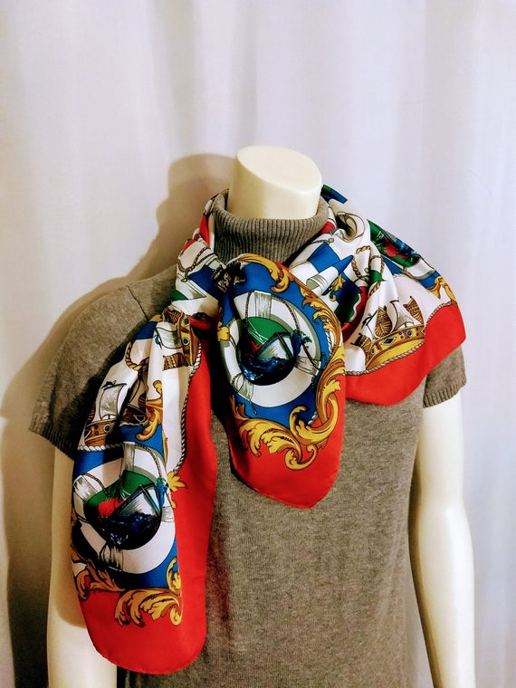 ITALIAN Large Square Sailing Pattern Scarf/Big Square… - Gem