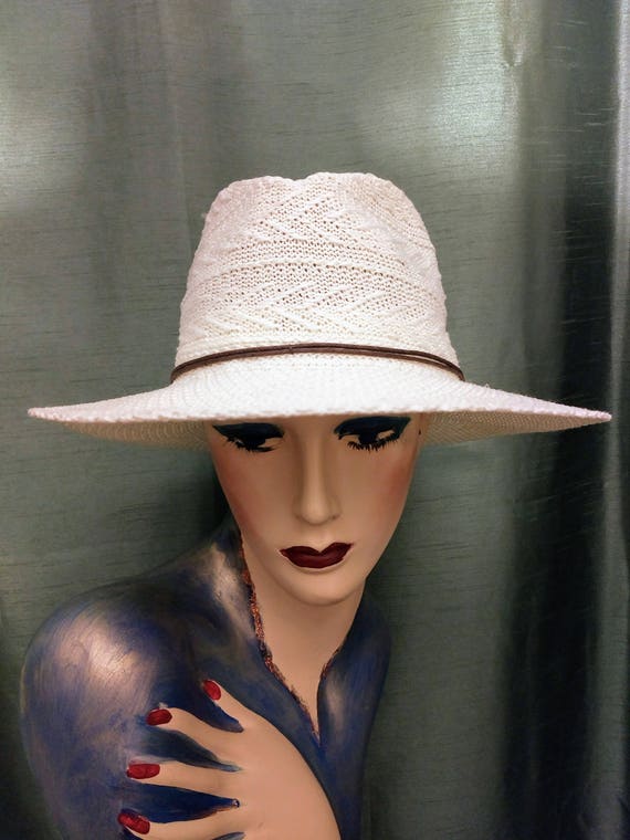 Vintage Classic Fedora Hat/ Ivory Summer Hat/Italian … - Gem