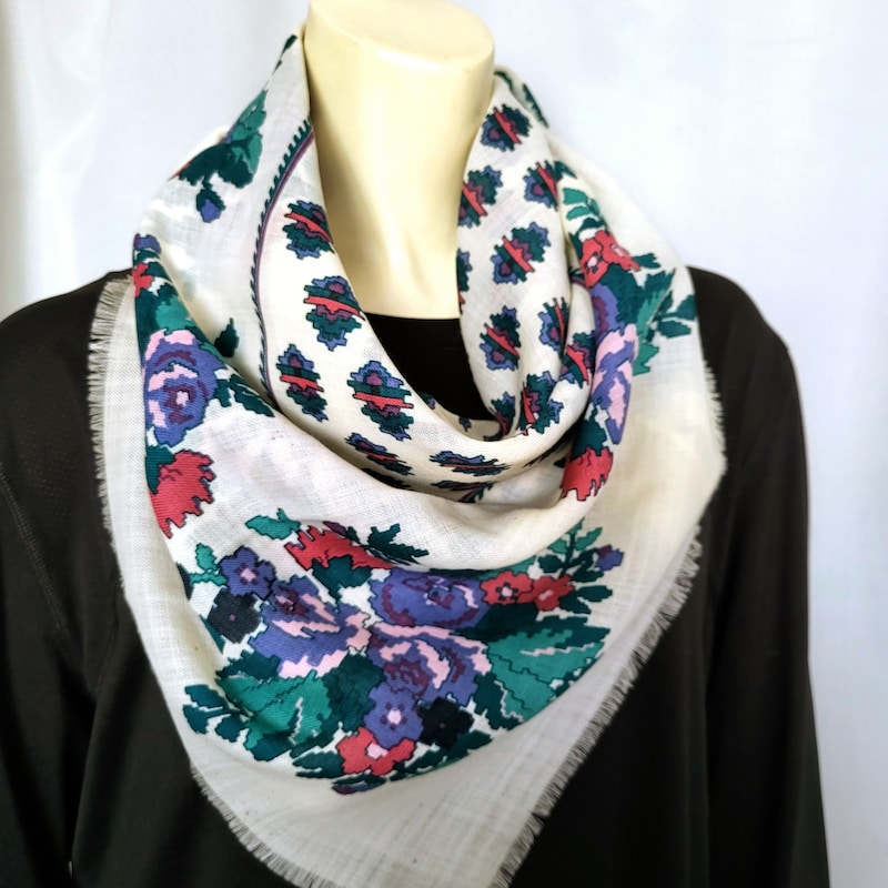 Floral Wool Scarf - Etsy