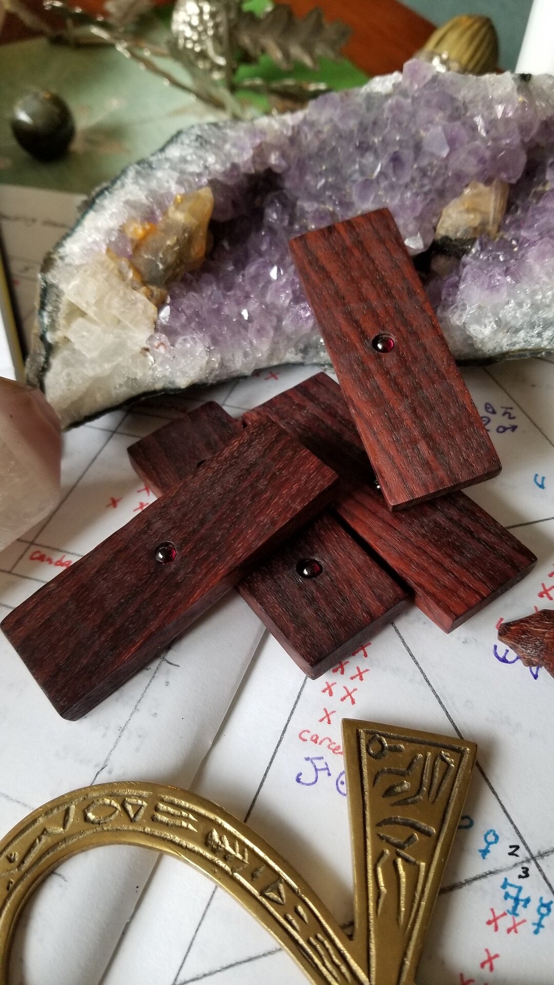 Rosewood and Garnet Geomancy Sticks | Divination Astrology Wicca ...