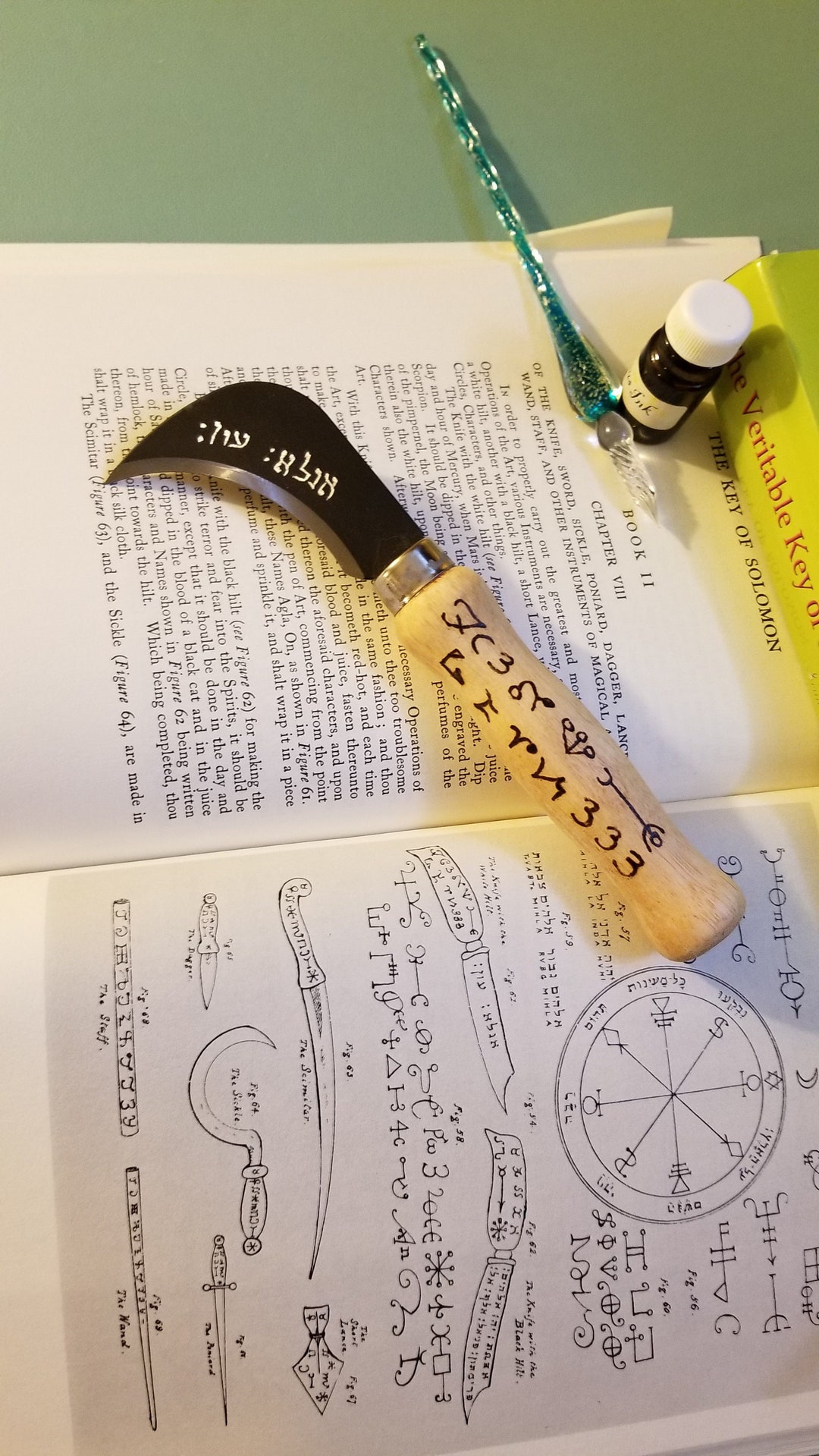 Mathers Key of Solomon Bolline | Herbing Knife White Handled Wicca ...