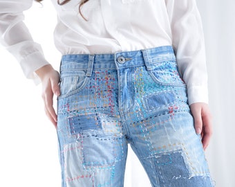 Patched jeans | Etsy