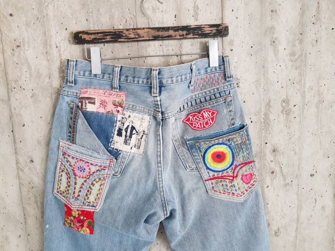 Patched Denim / Patched Jeans / Reworked Vintage Jeans With Patches ...