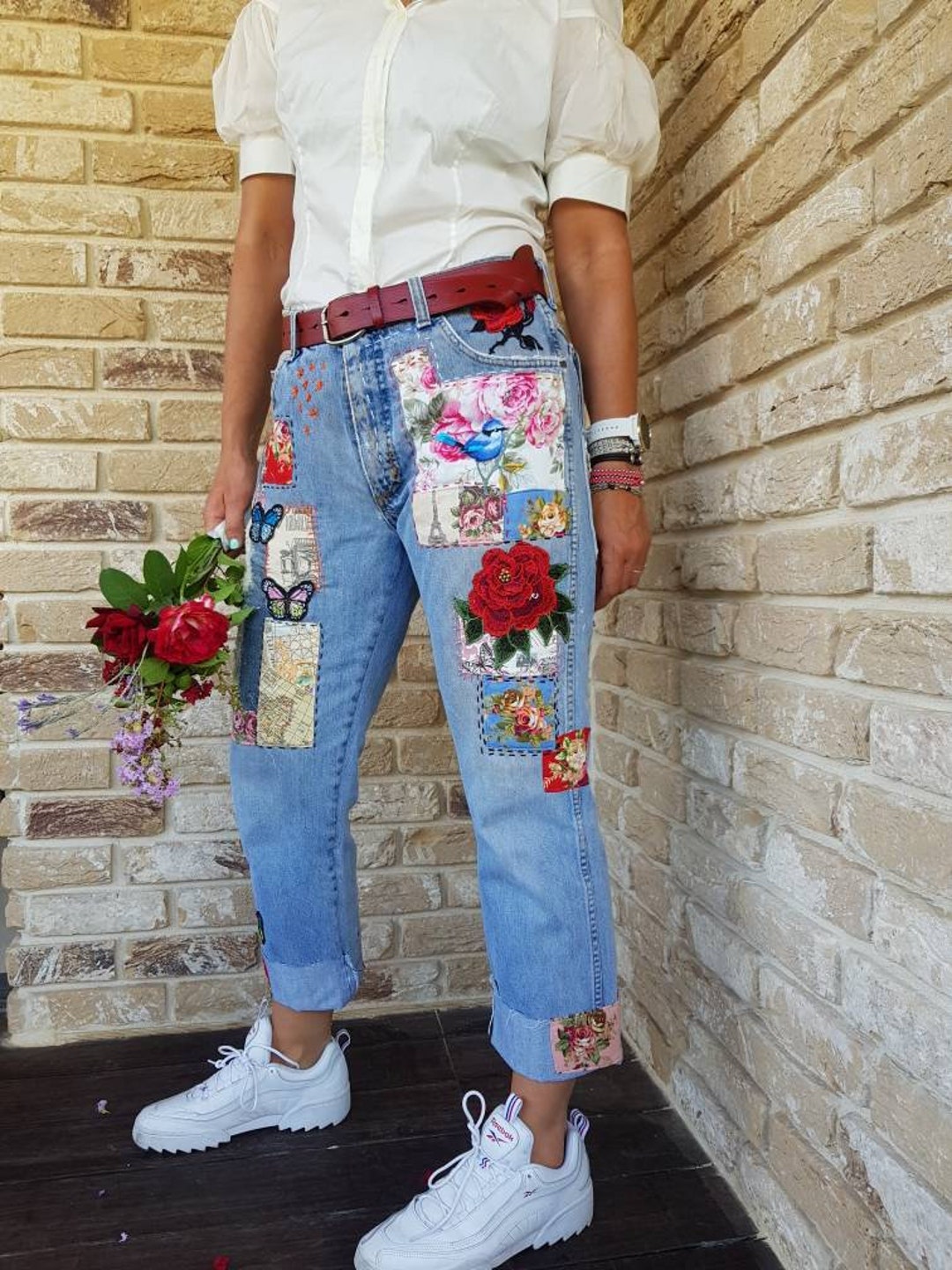 Patched Denim / Patched Jeans / Reworked Vintage Jeans With Patches ...