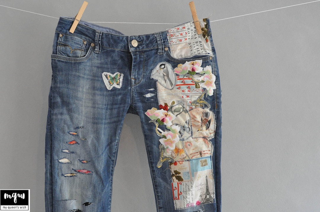 Patched Denim / Patched Jeans / Reworked Vintage Jeans With Patches ...