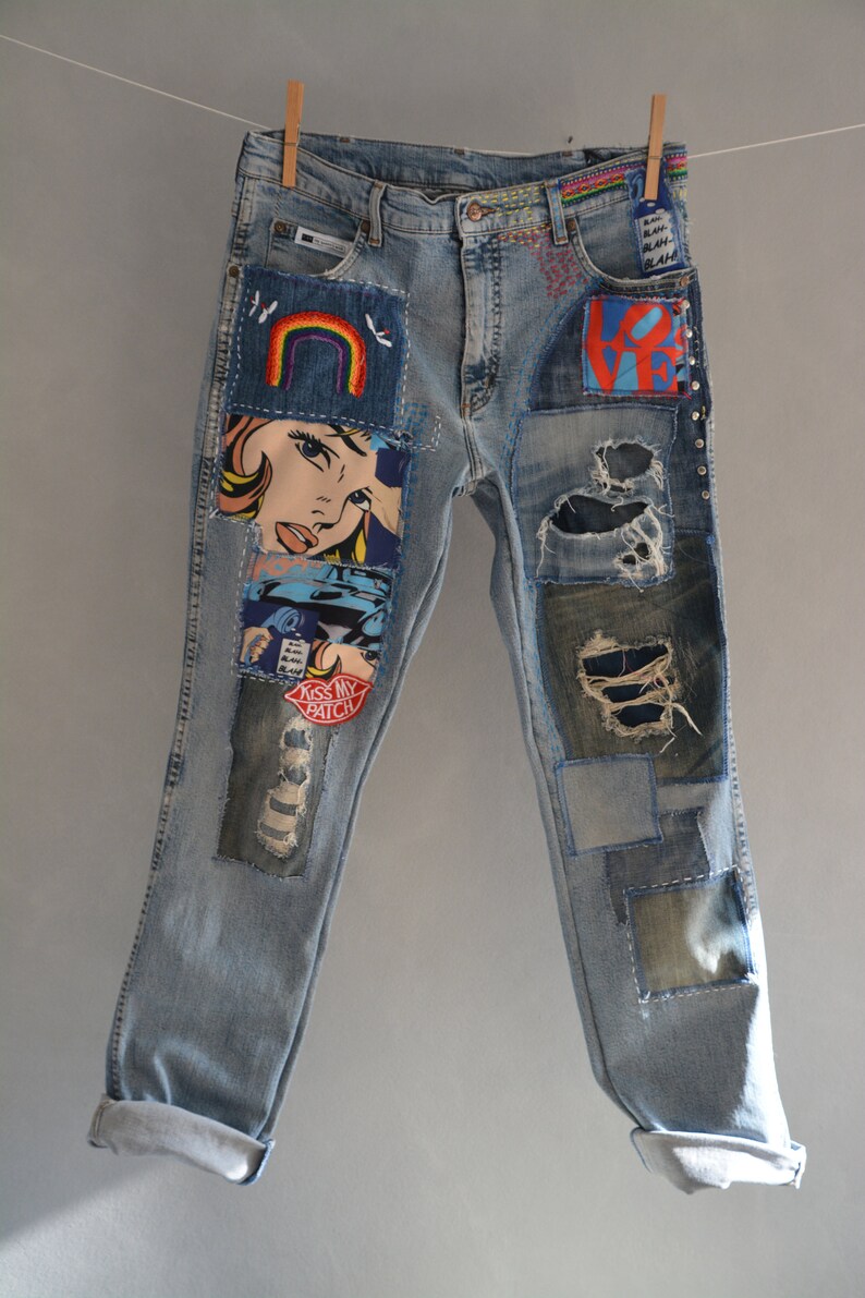 All SIZES High Waist Destroyed Boyfriend Jeans Distressed and | Etsy