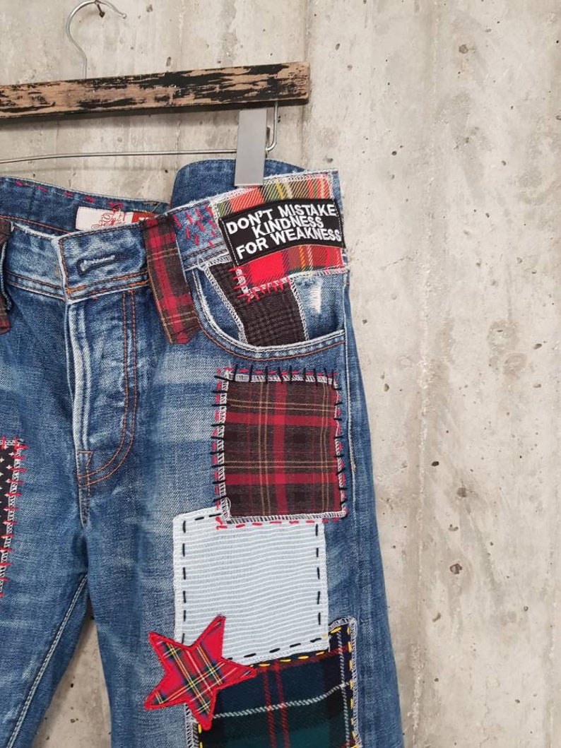 Patched Denim / Patched Jeans / Reworked Vintage Jeans With - Etsy Canada
