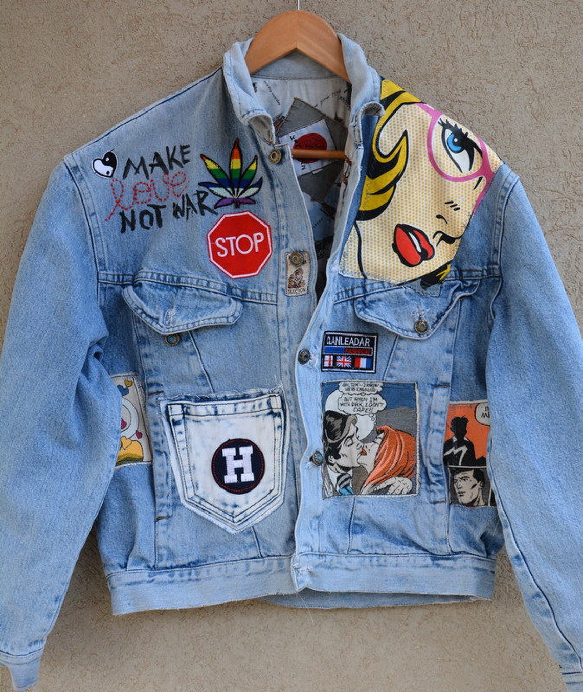 Jeans Jacket Vintage Denim Hand Painted Imboridered Jacket | Etsy