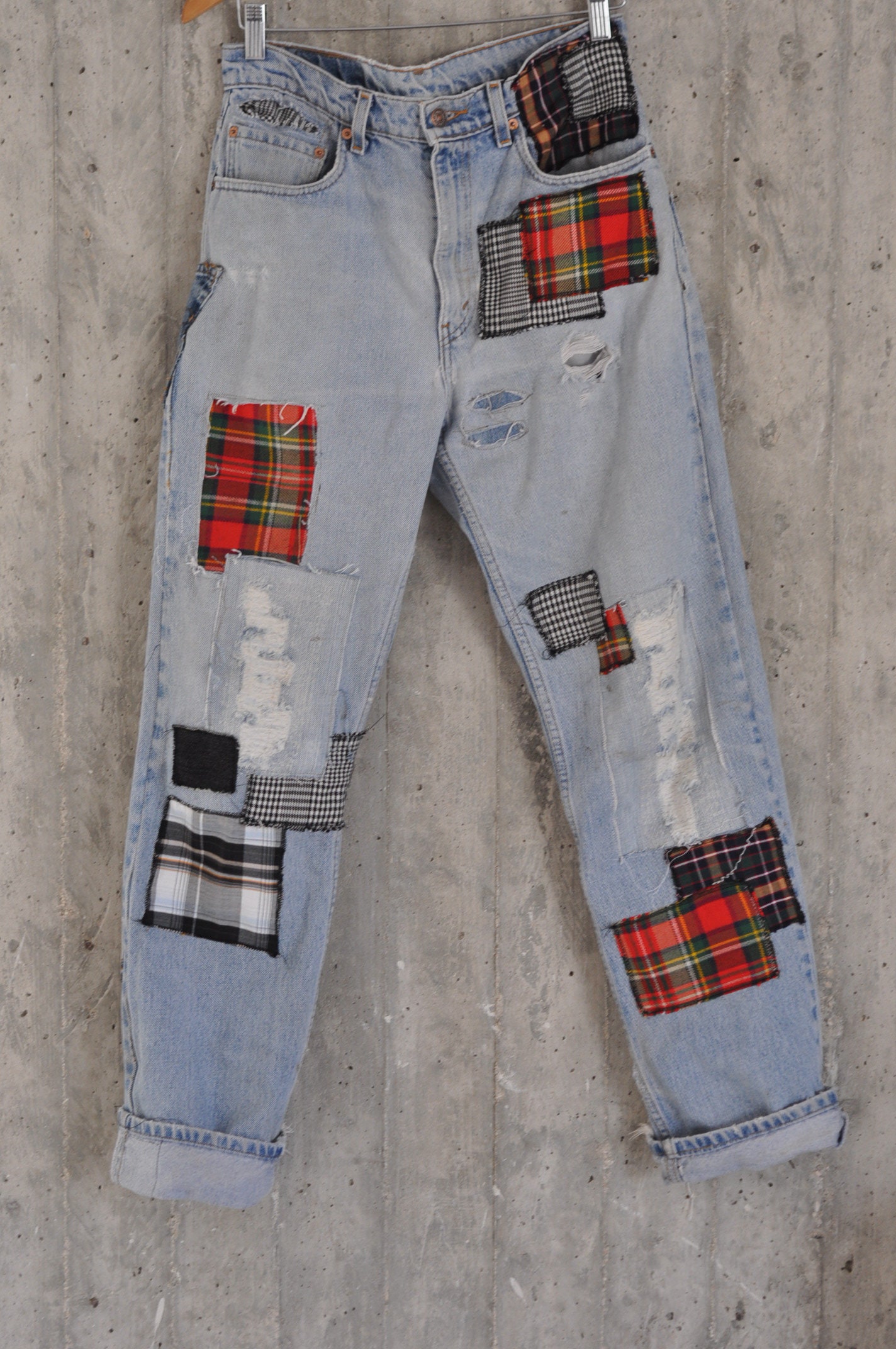 Patched Denim / Patched Jeans / Reworked Vintage Jeans With | Etsy