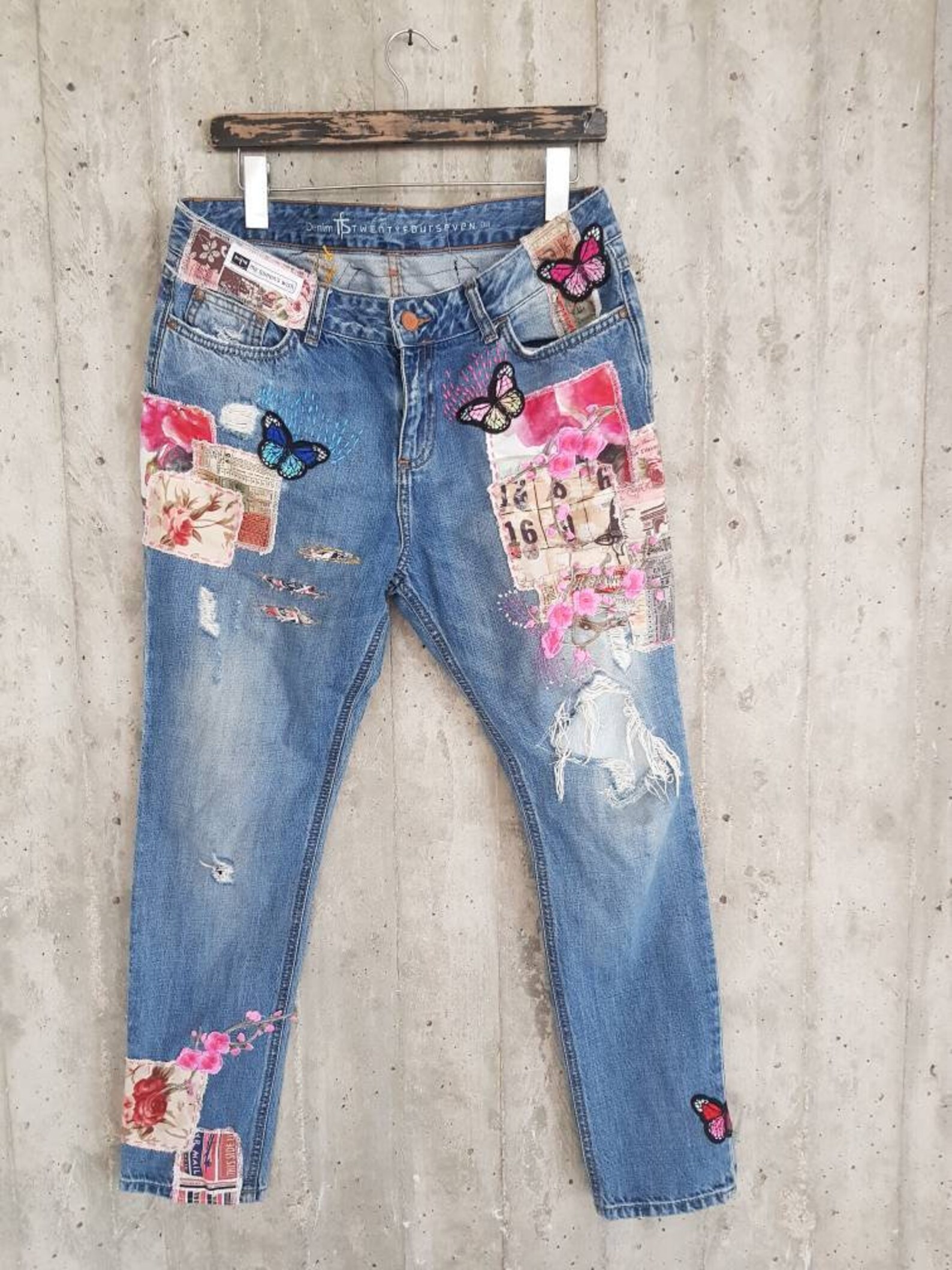 Patched Denim / Patched Jeans / Reworked Vintage Jeans With - Etsy Israel