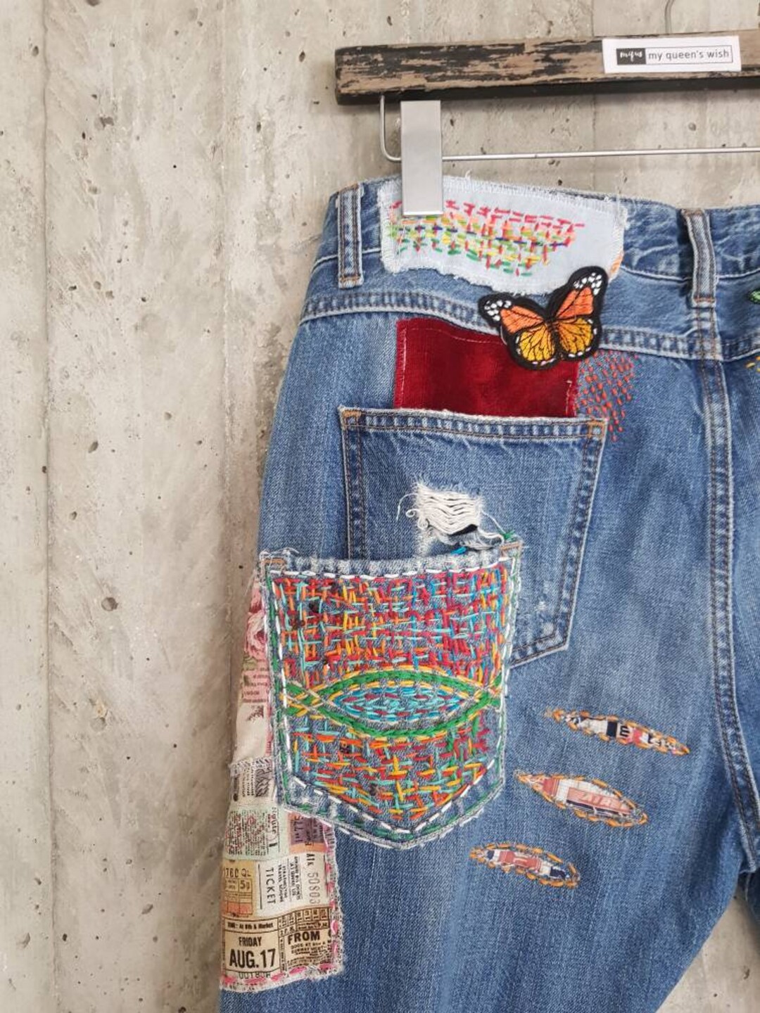 Patched Denim / Patched Jeans / Reworked Vintage Jeans With Patches ...
