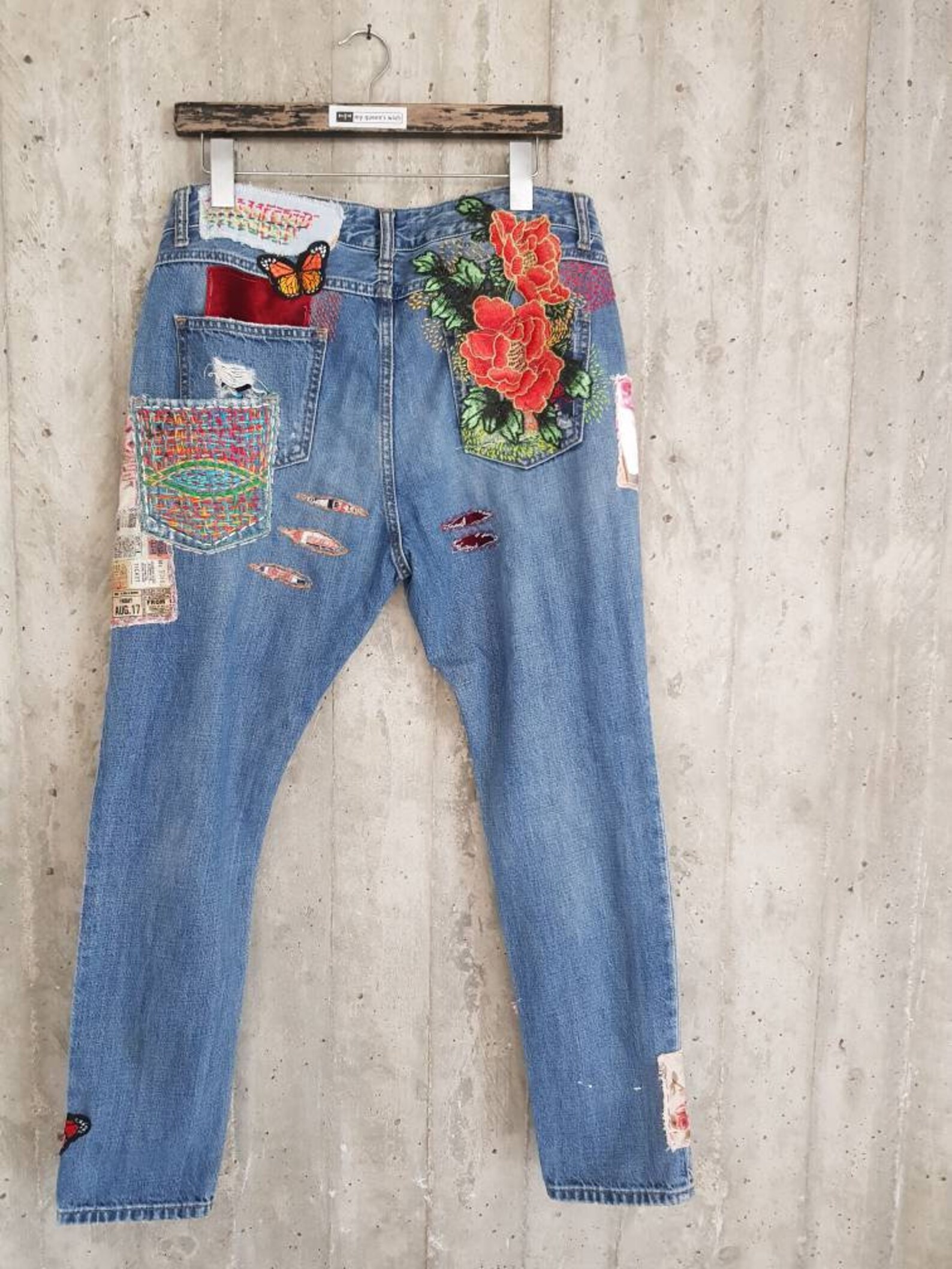 Patched Denim / Patched Jeans / Reworked Vintage Jeans With - Etsy Israel