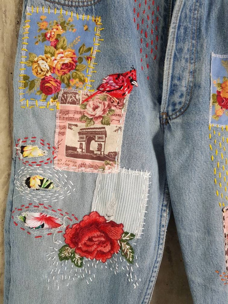 Patched Denim / Patched Jeans / Reworked Vintage Jeans with | Etsy
