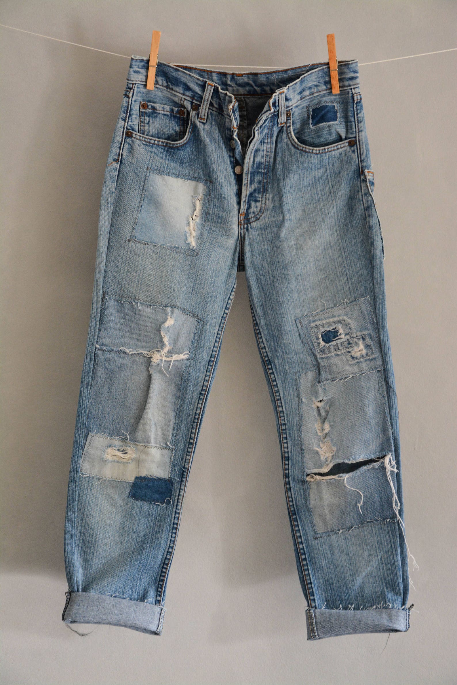 Salvaged Boyfriend Jeans Distressed Rustic Thrashed 90's | Etsy