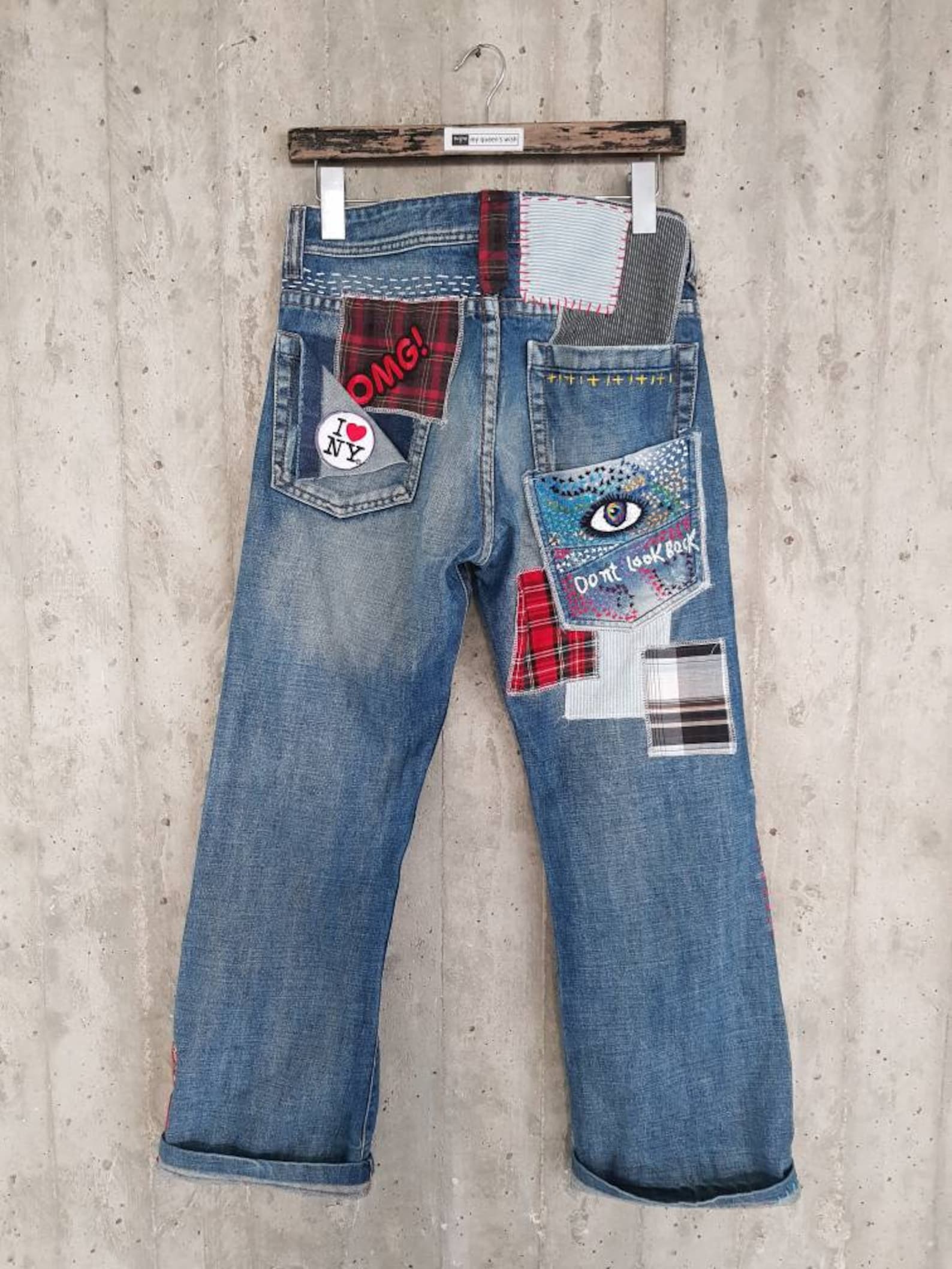 Patched Denim / Patched Jeans / Reworked Vintage Jeans with | Etsy