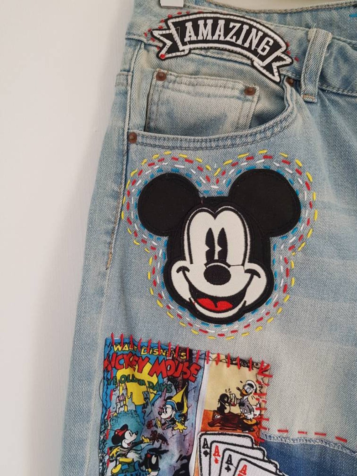 Mickey mouse JeansVintage apcycled Jean'slee | Etsy