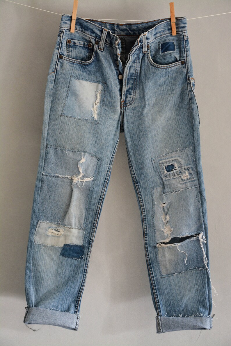 Salvaged Boyfriend Jeans Distressed Rustic Thrashed 90's - Etsy