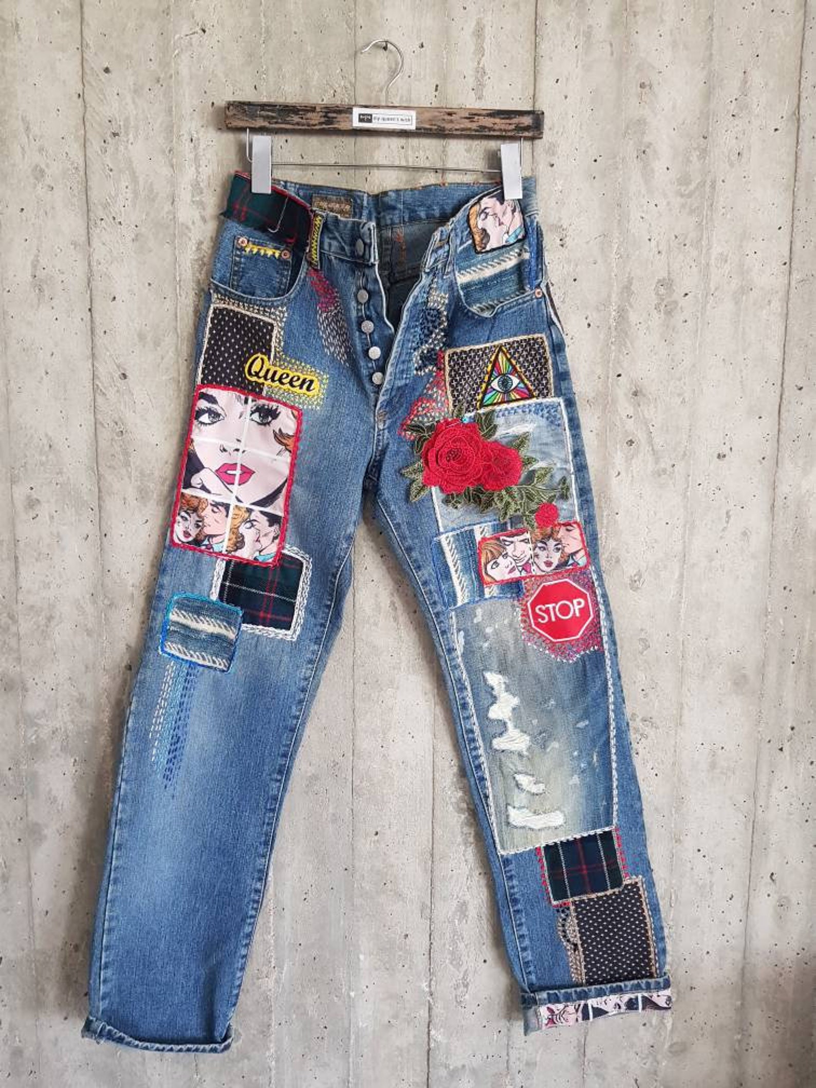 Womens Boyfriend Jeans Graphic Jeans Boyfriend Jeans Black | Etsy