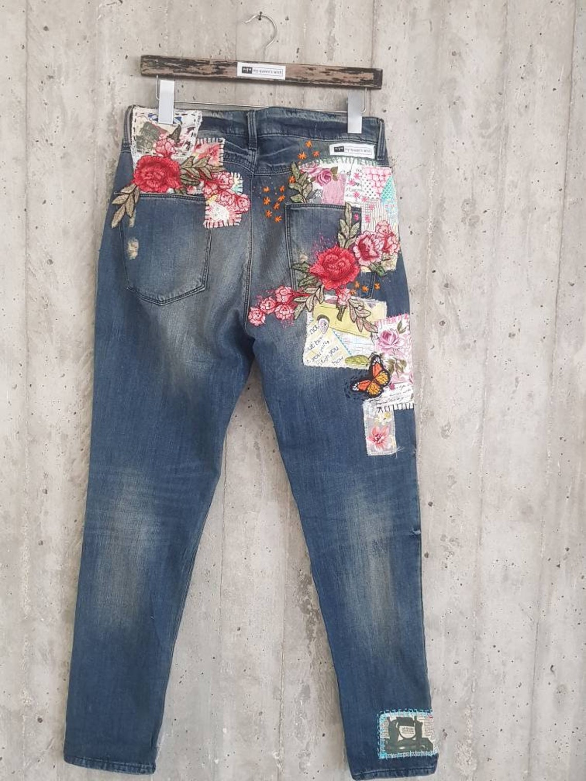 Hand Made Patched Denim Embowered Slime Jeans / Reworked - Etsy