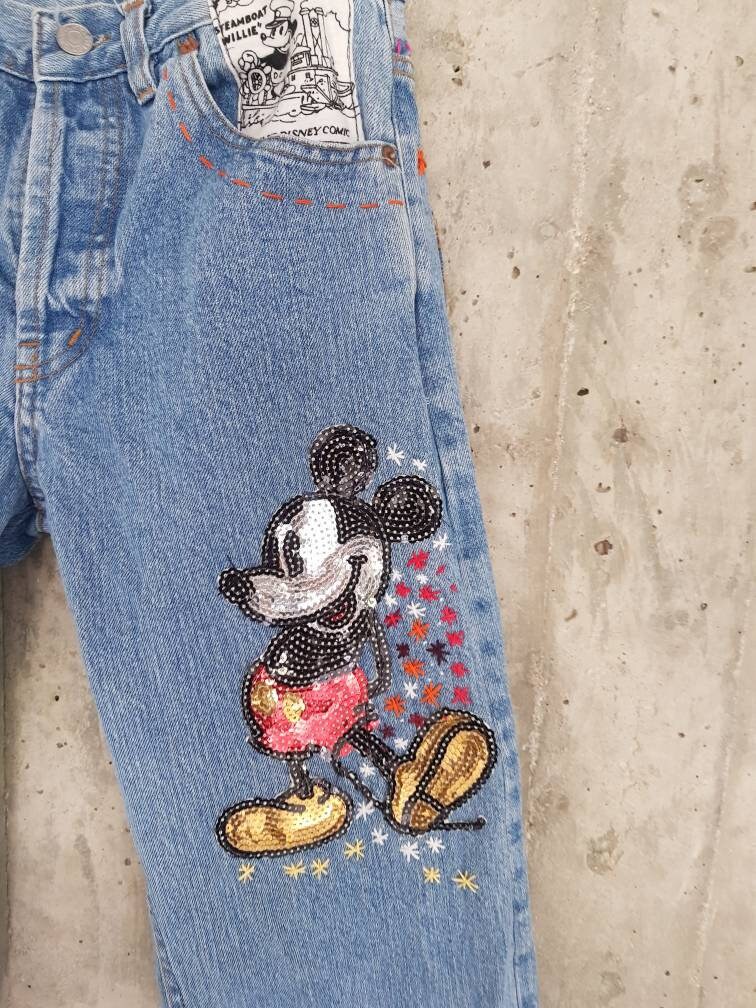 Mickey Mouse Distressed Vintage Boyfriend Jeans/hipster - Etsy