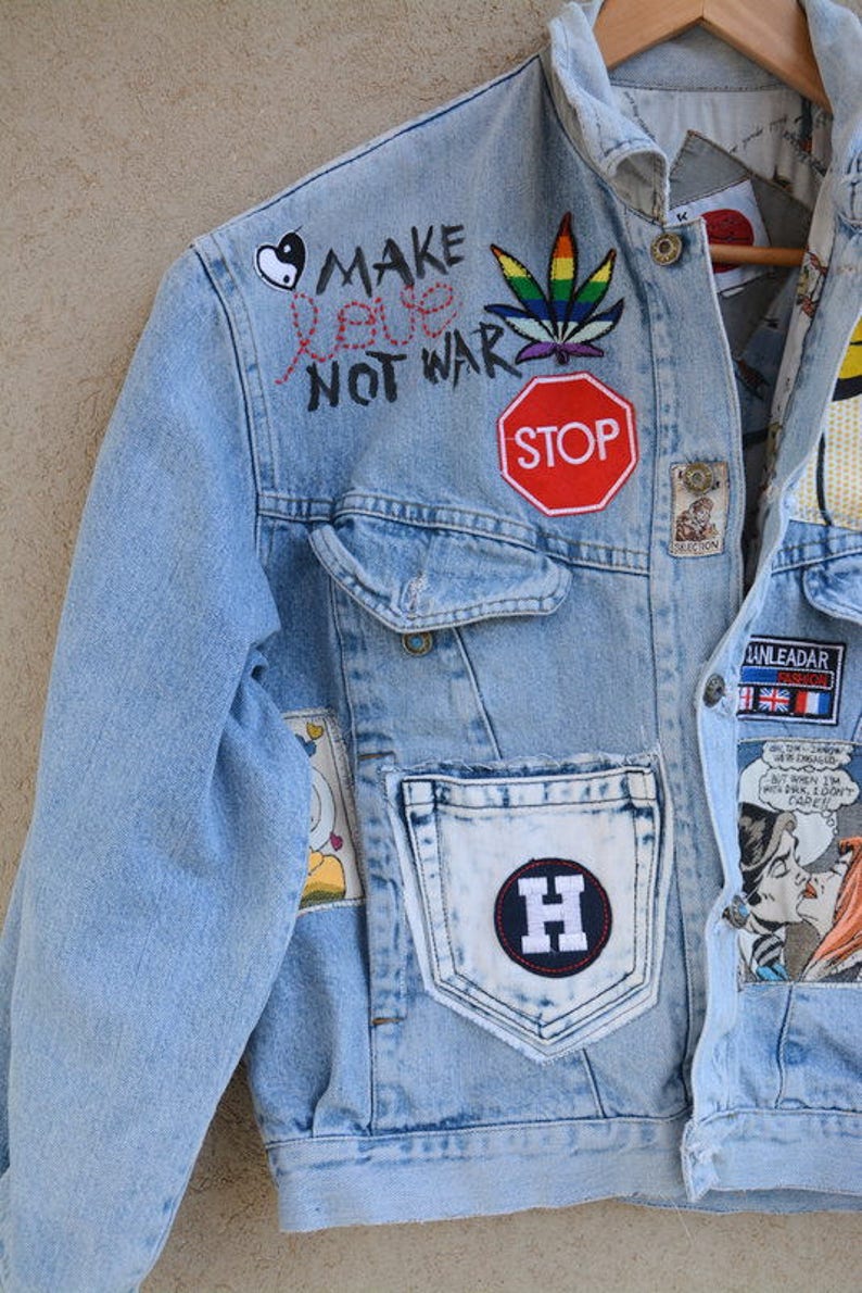 Jeans Jacket Vintage Denim Hand Painted Imboridered Jacket - Etsy