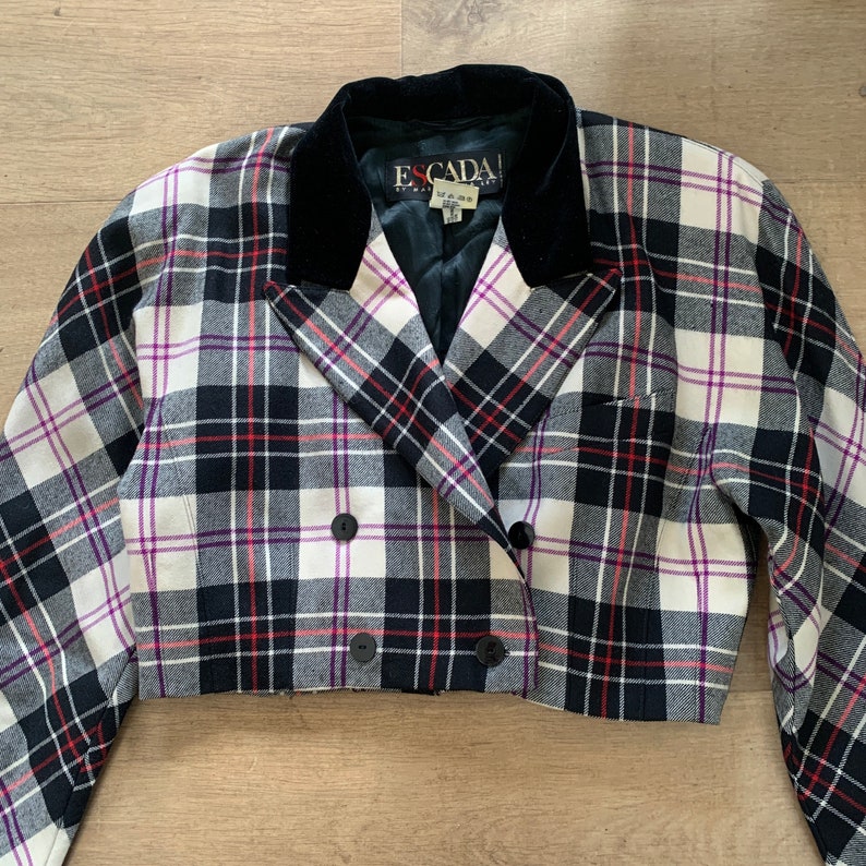 Genuine 80s Padded Shoulders Cropped Blazer Check Jacket Escada Wool ...