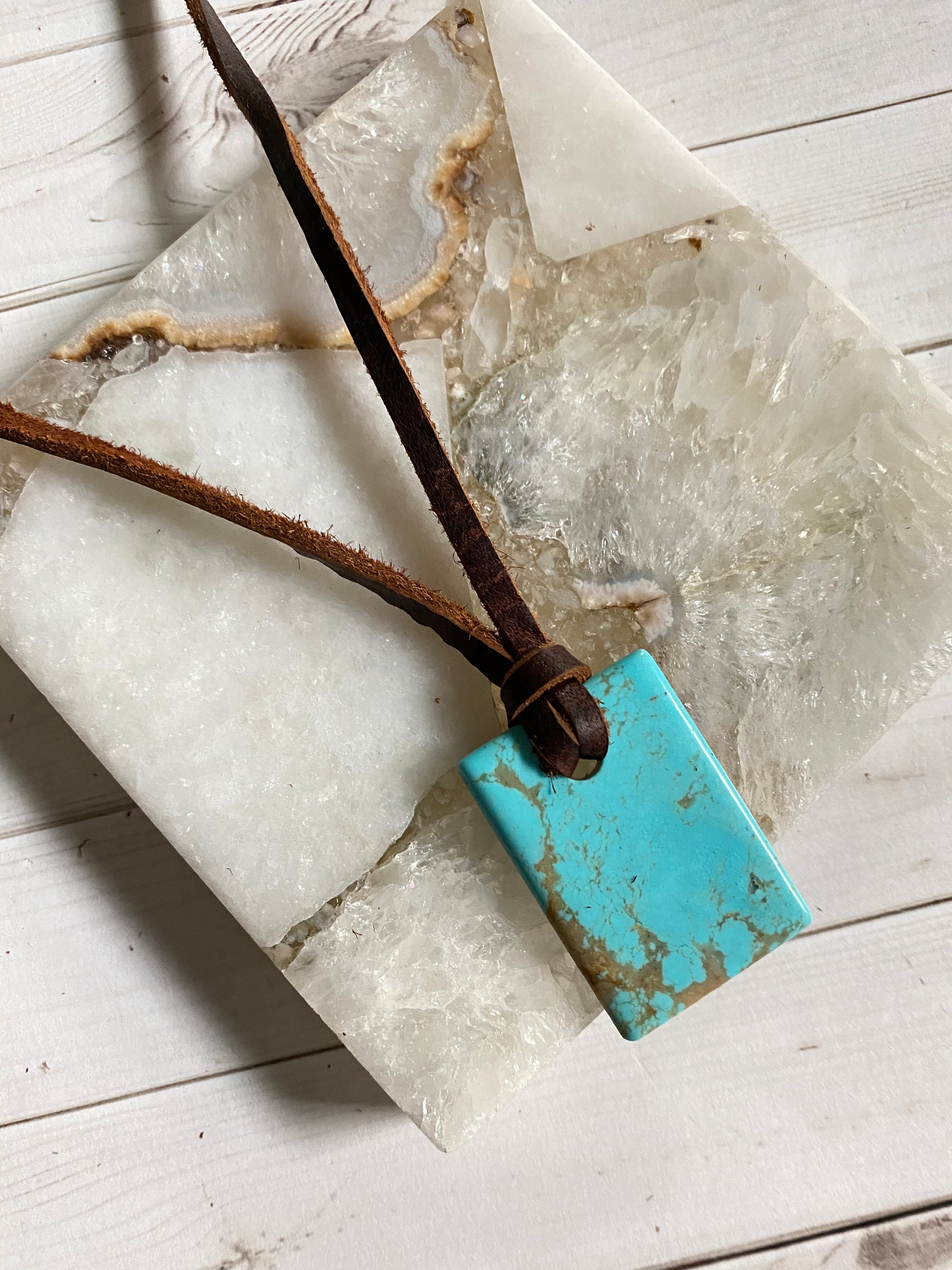 Ulka Rocks Kingman Turquoise Necklace Leather and Turquoise | Etsy