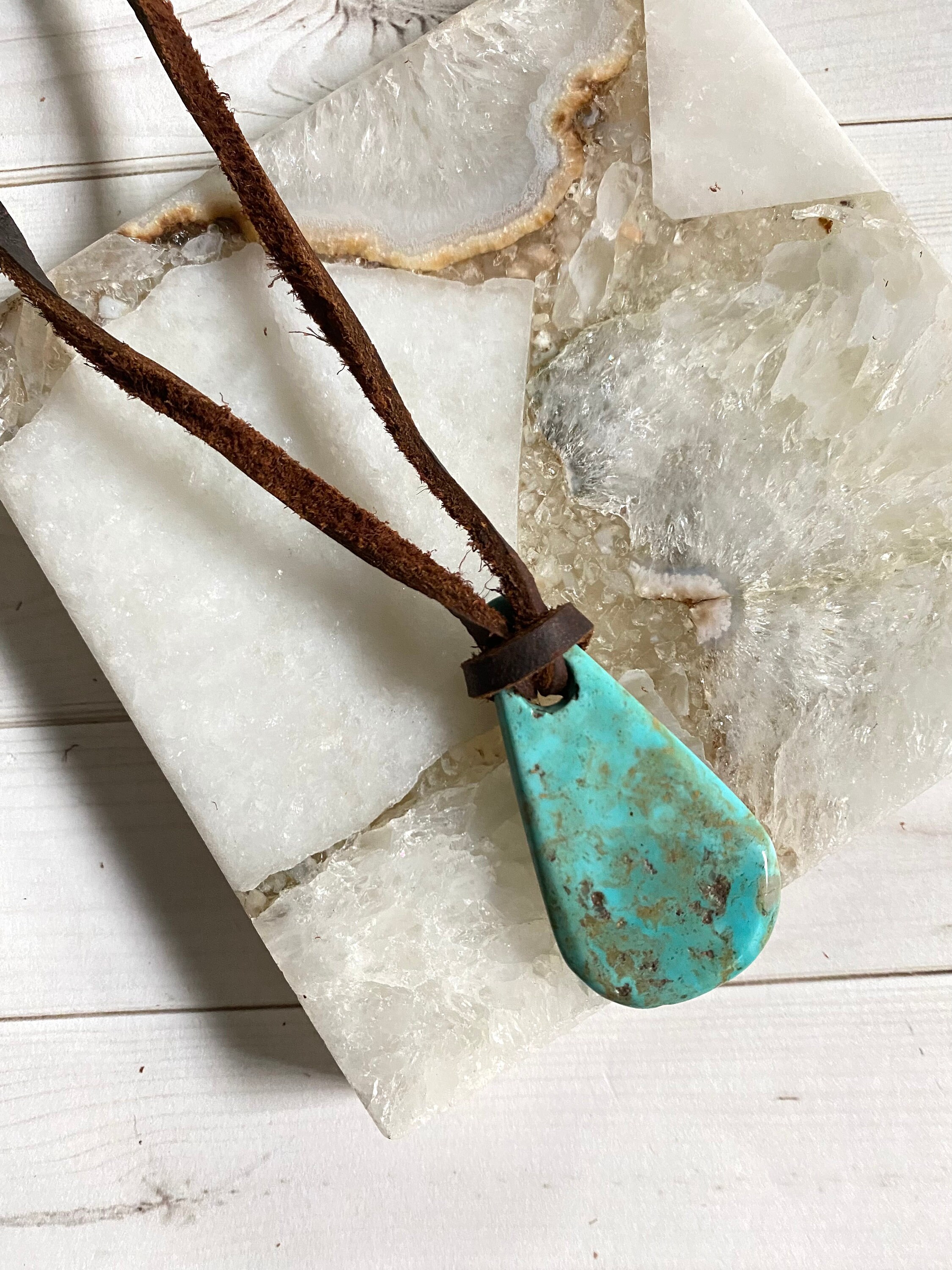 Ulka Rocks Kingman Turquoise Necklace Leather and Turquoise | Etsy