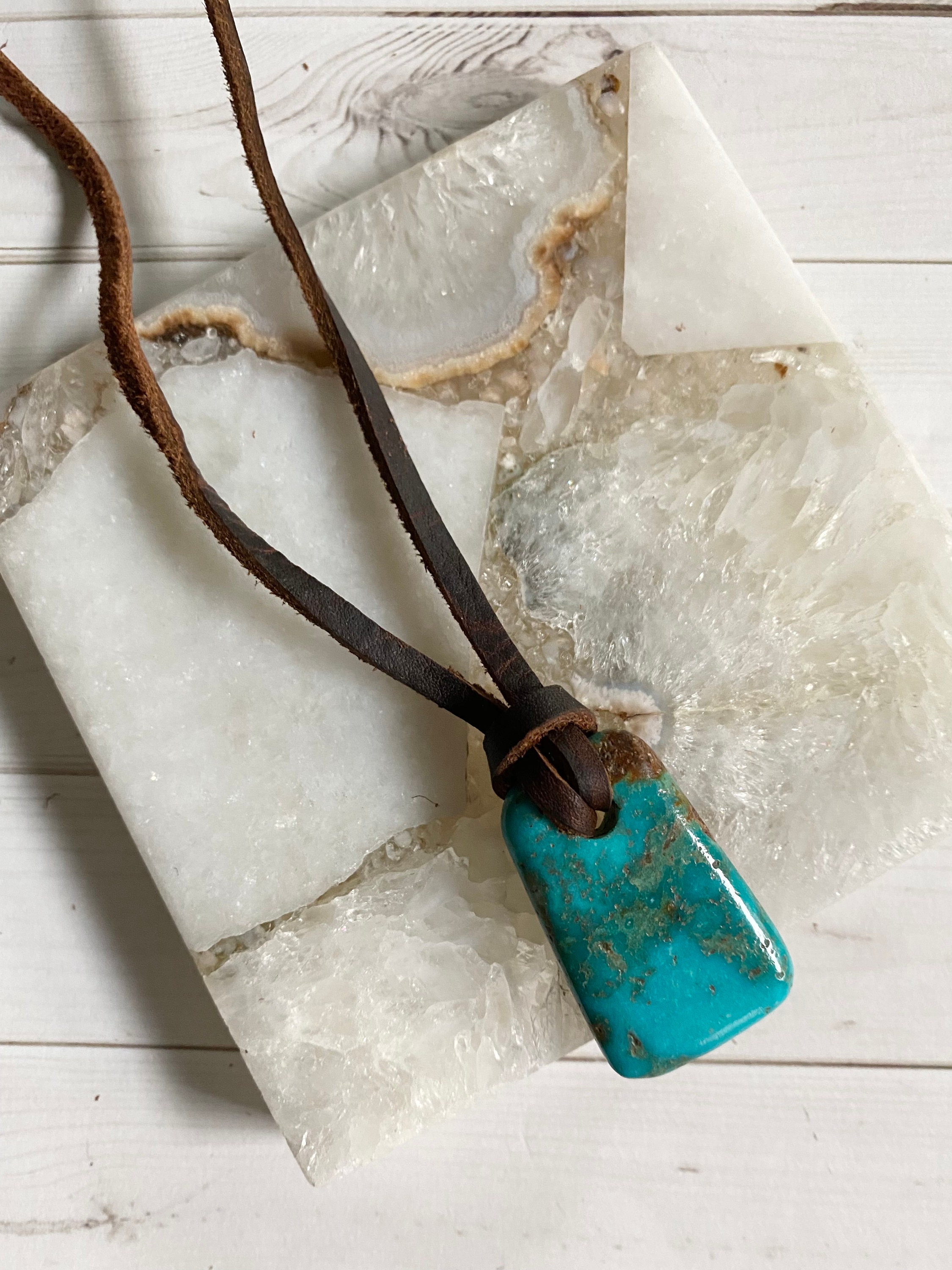 Ulka Rocks Kingman Turquoise Necklace Leather and Turquoise | Etsy