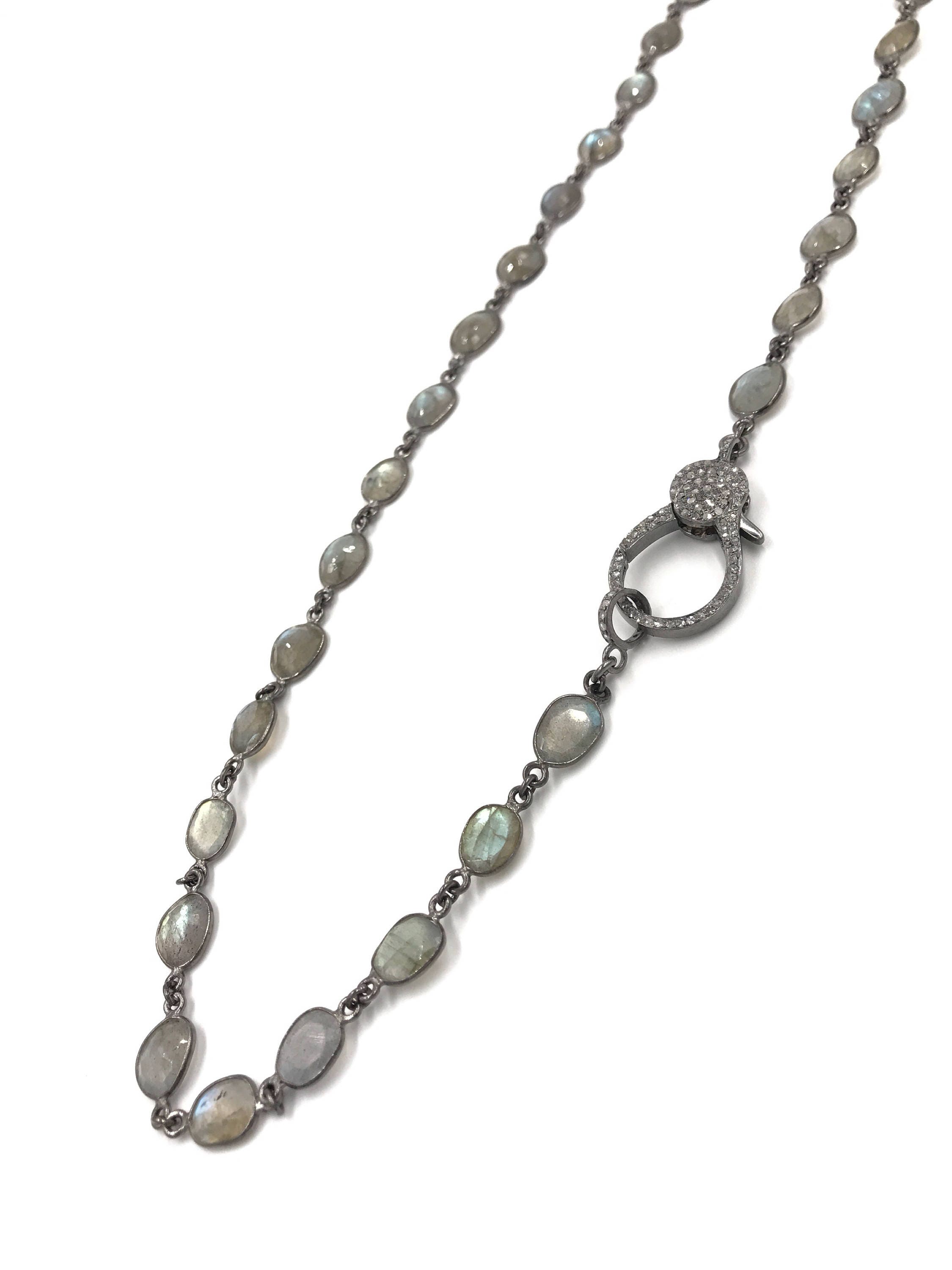 Long Diamond Labradorite Gemstone Necklace Pave Diamond - Etsy