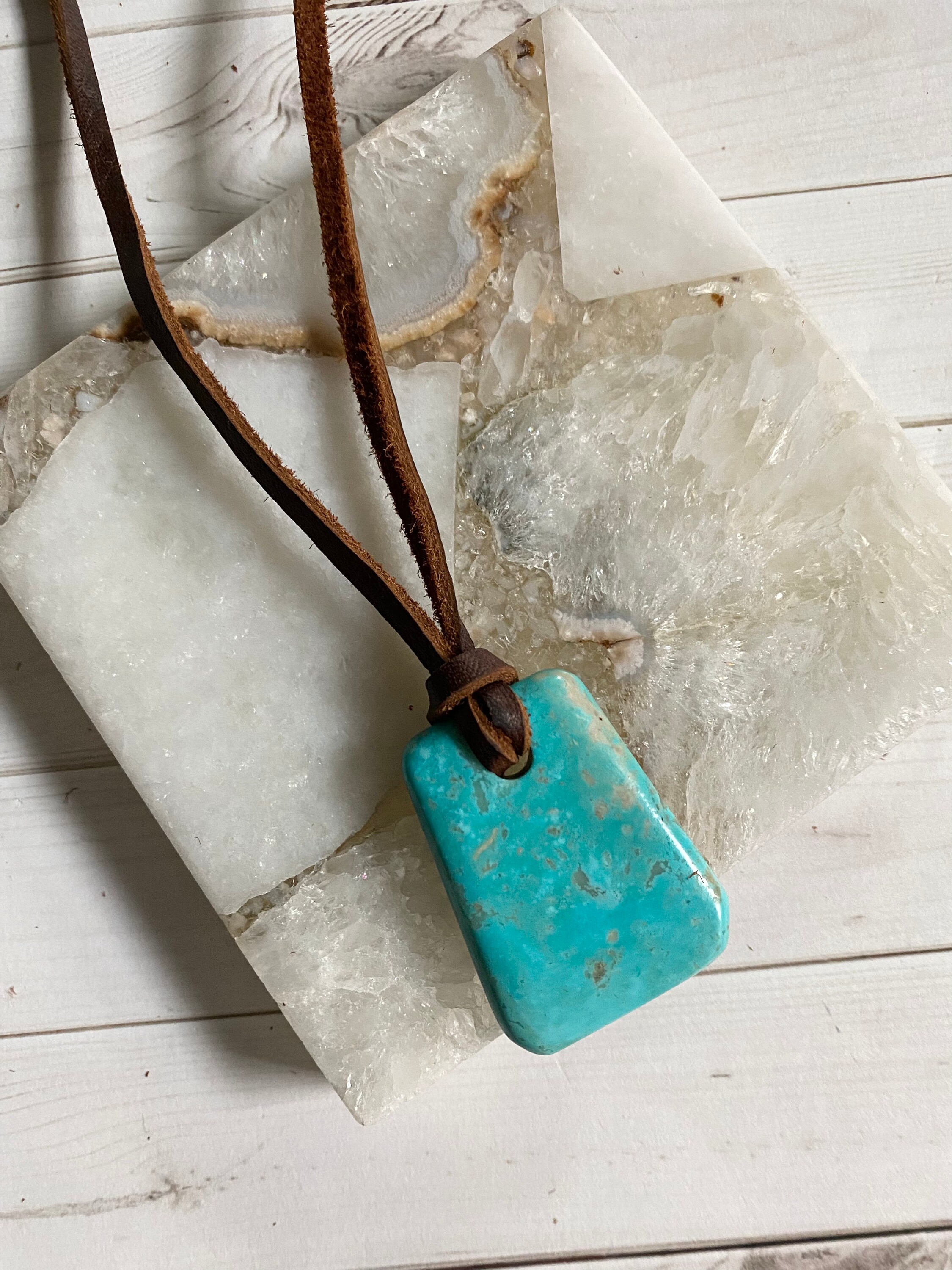 Ulka Rocks Kingman Turquoise Necklace Leather and Turquoise | Etsy