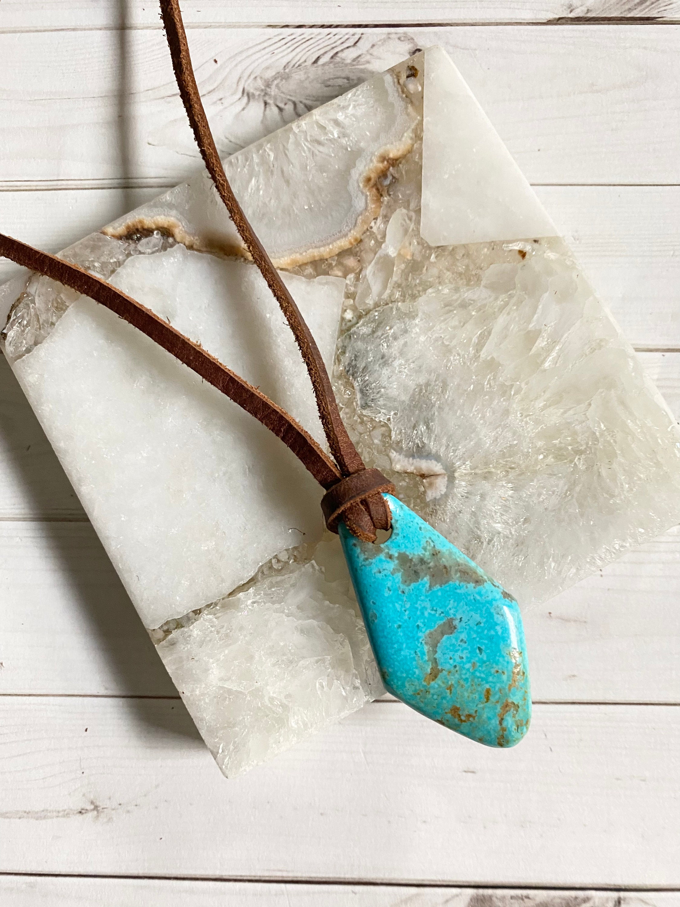 Ulka Rocks Kingman Turquoise Necklace Leather and Turquoise | Etsy