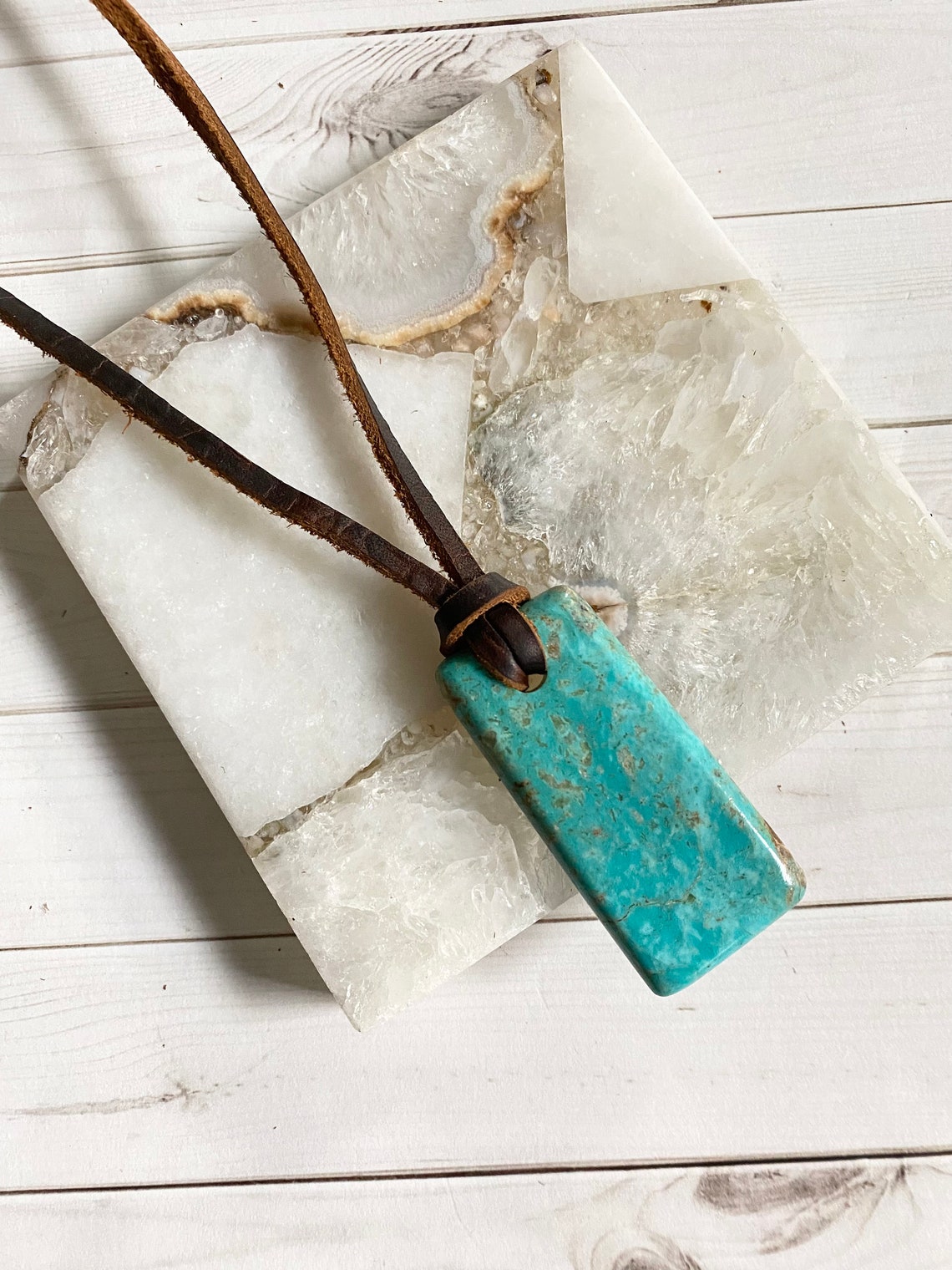 Ulka Rocks Kingman Turquoise Necklace Leather and Turquoise | Etsy