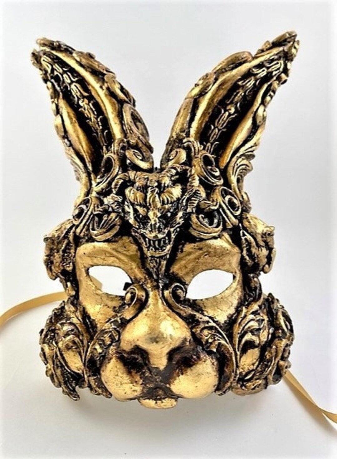 Venetian Handcrafted, Paper Mache Baroque Demonic Rabbit Mask Gold - Etsy