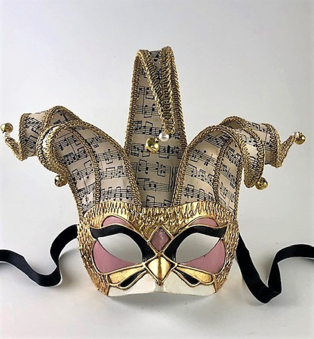 Venetian Half Face Jolly Mask Pink and Black Music - Etsy