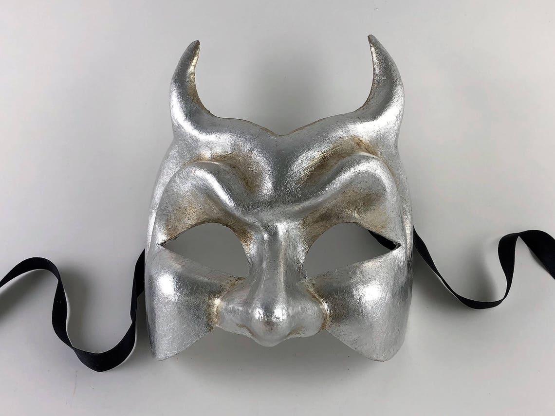 Venetian Devil Masquerade Mask Silver Devil Mask | Etsy