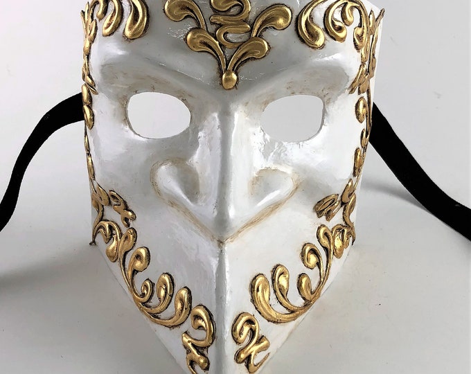 Venetian Bauta Decor Mask - Classic White and Gold - Etsy