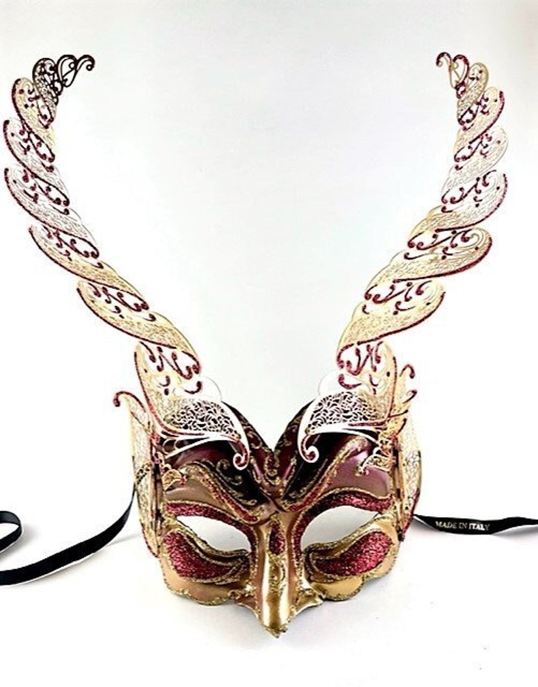 Venetian Laser Cut Metal Elegant Devil Mask - Gold/black, Gold/red or ...