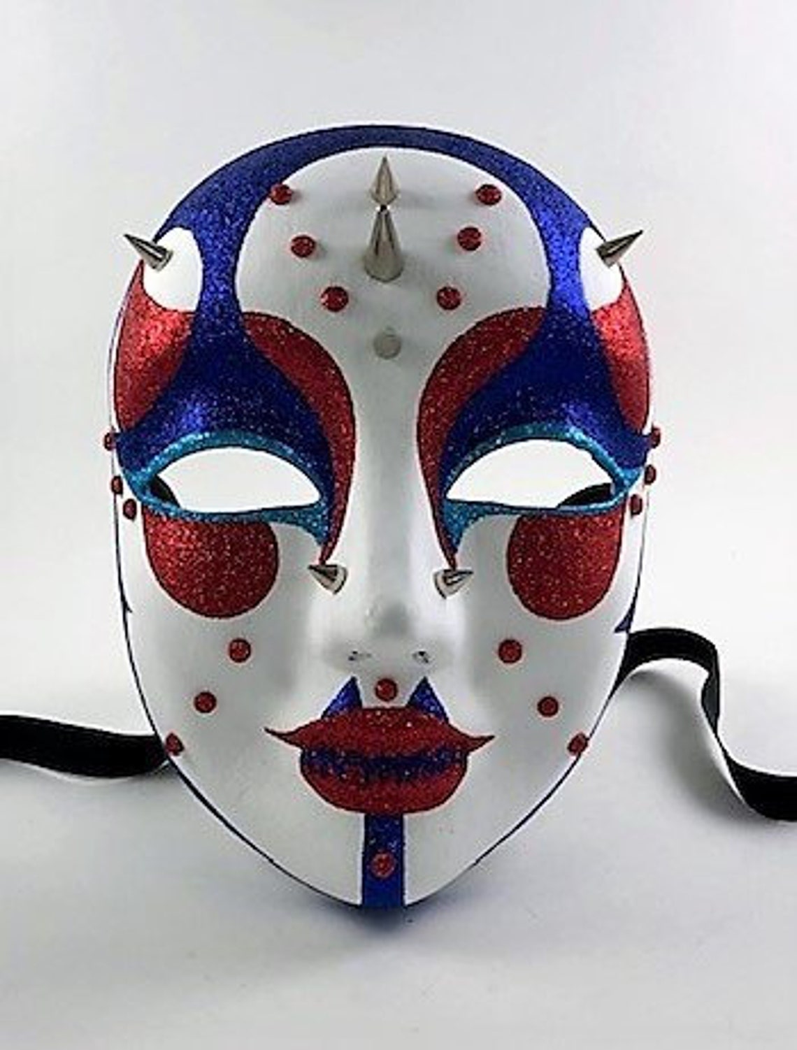 Venetian Full Face Volto Mask Brillante Glitter Spike Blue - Etsy