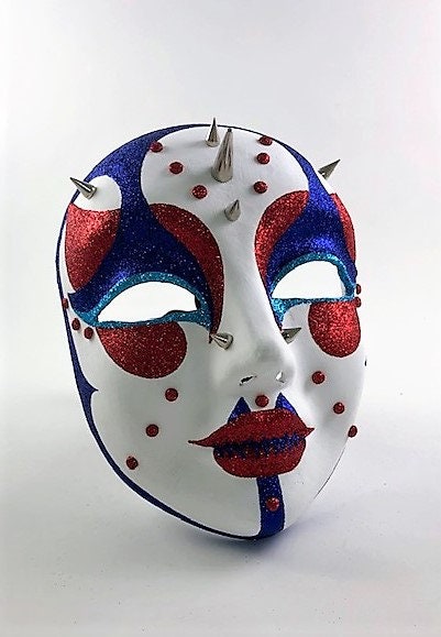 Venetian Full Face Volto Mask Brillante Glitter Spike Blue - Etsy