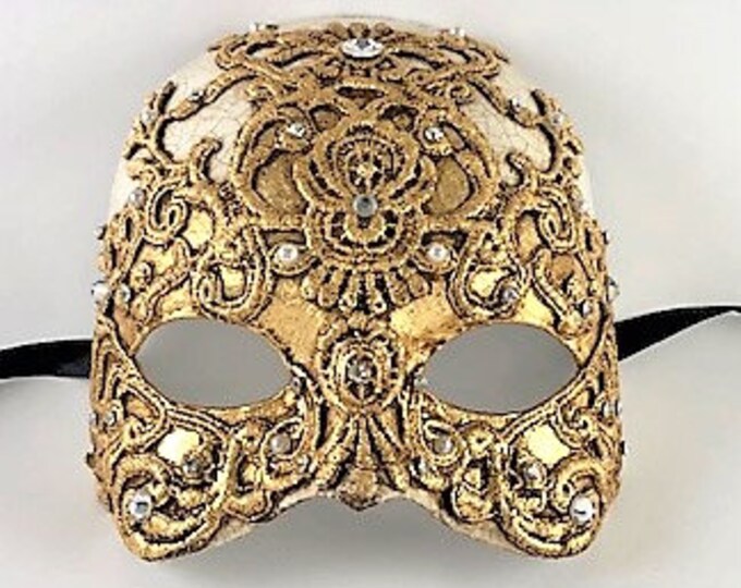 Venetian Mezzo Volto Macrame Gold Eyes Wide Shut Mask Half Face Mask ...