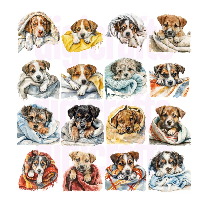 Puppy Snuggles Clip Art Pack, Commercial Use, Dog Graphics, Animal ...