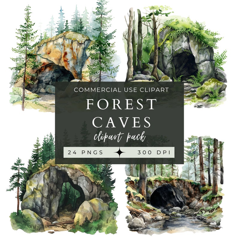Forest Caves Clip Art Pack, Commercial Use, Travel Graphics, Landscape ...