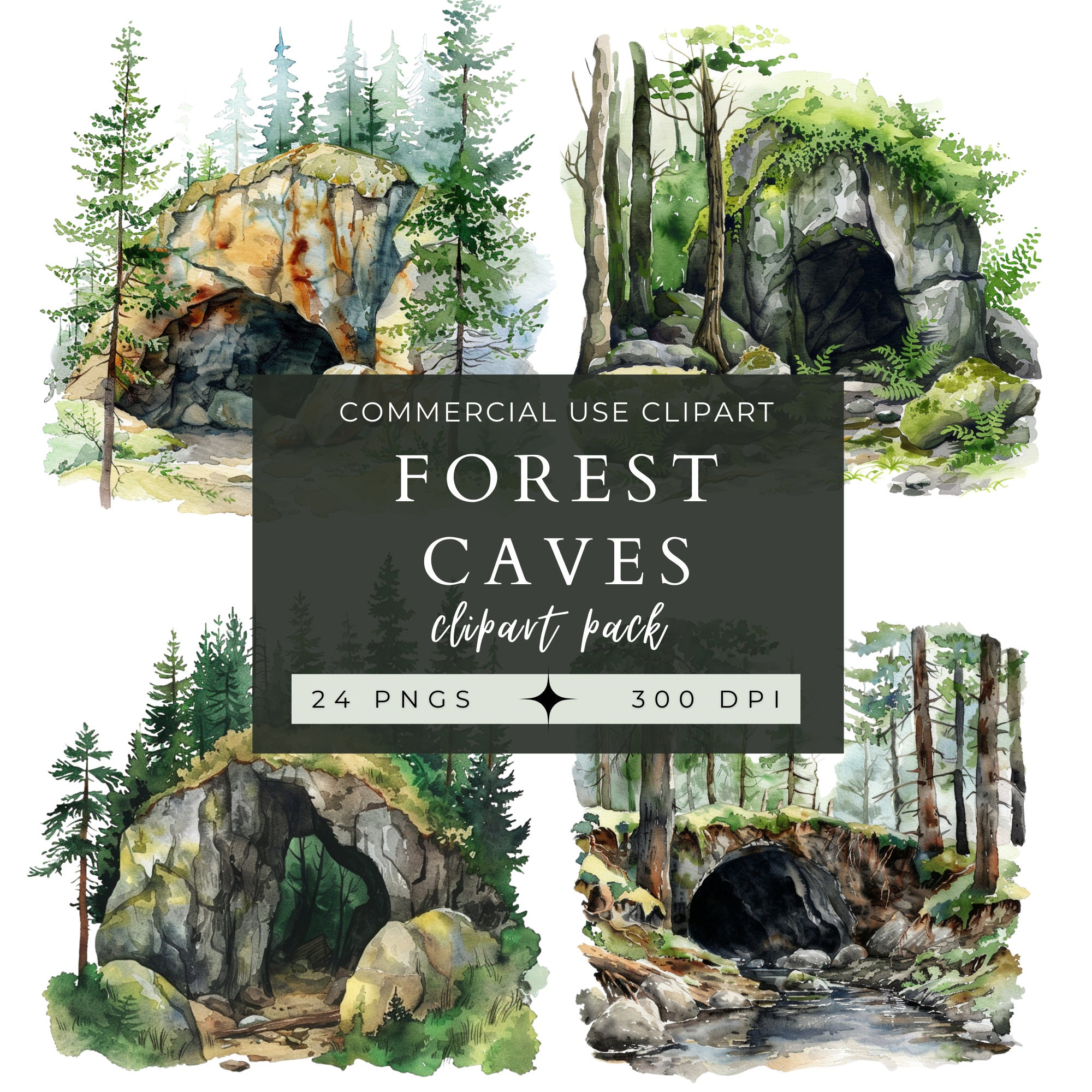 Forest Caves Clip Art Pack, Commercial Use, Travel Graphics, Landscape ...