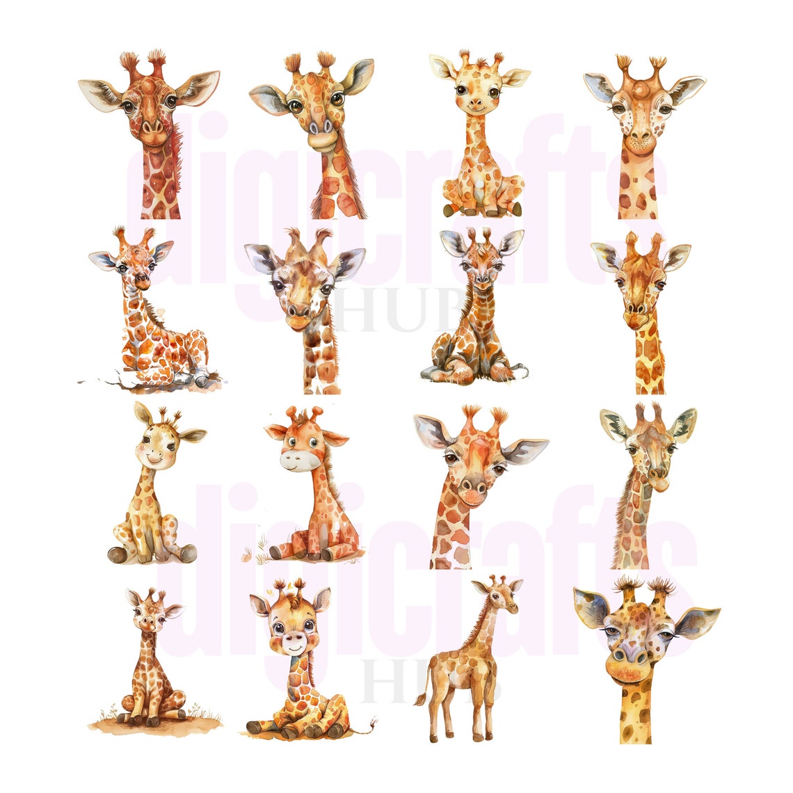 Cute Giraffes Clip Art Pack, Commercial Use, Safari Animals, Baby ...