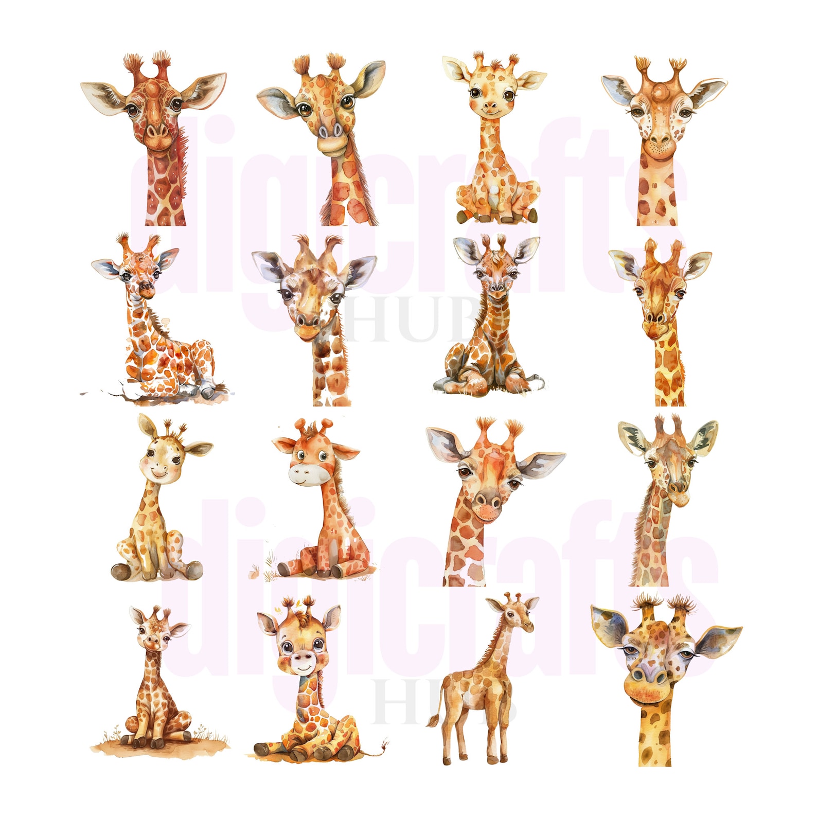 Cute Giraffes Clip Art Pack, Commercial Use, Safari Animals, Baby ...