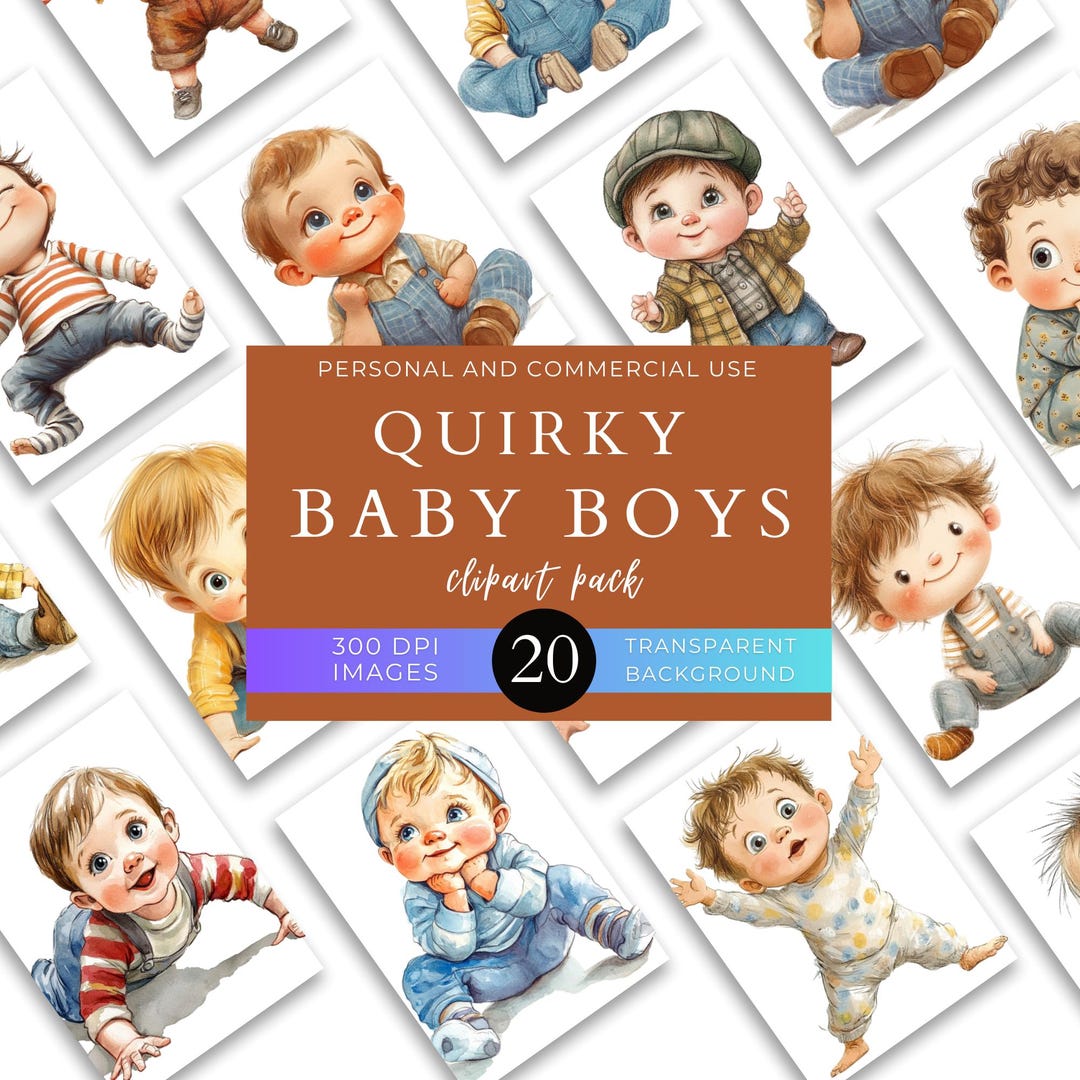 Little Baby Boys Clip Art Pack, Commercial Use, Baby Shower, Playful ...