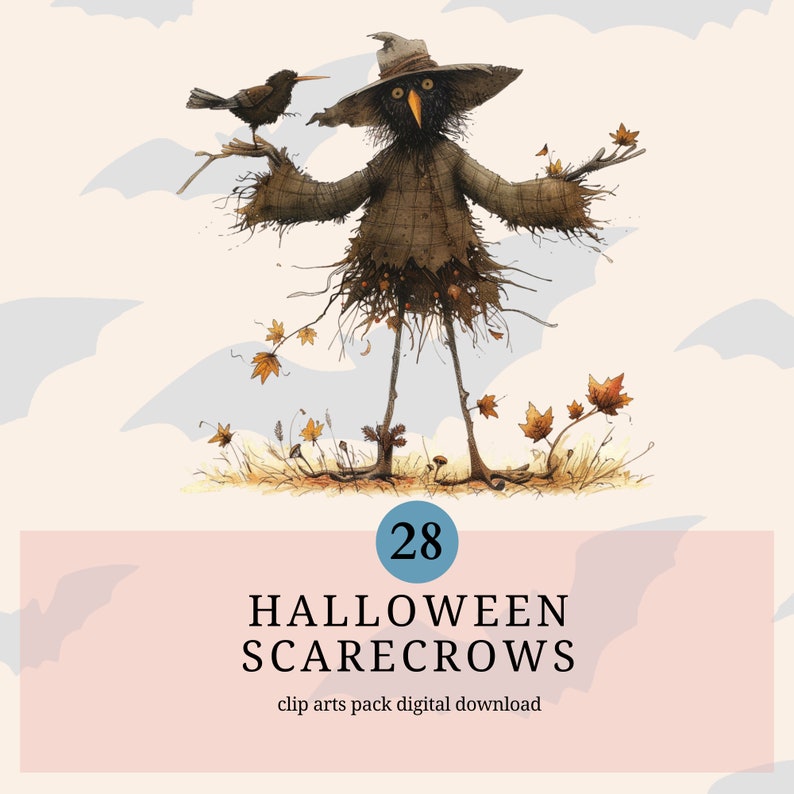 Halloween Scarecrow Clip Art: 28 PNG Graphics, Commercial Use (digital ...